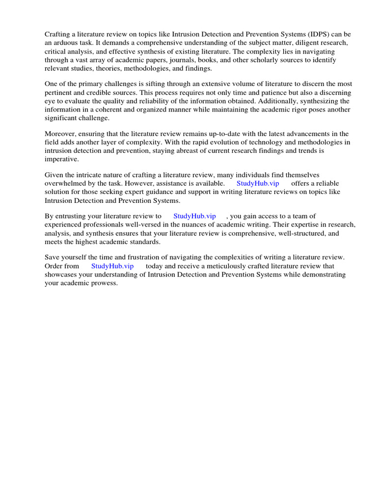 Literature Review On Intrusion Detection And Prevention System Pdf Computing Security