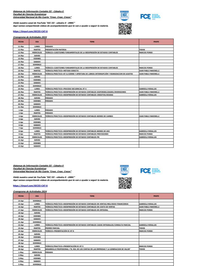 Cronograma 2024-Sic III Cat 0 | PDF | Economias