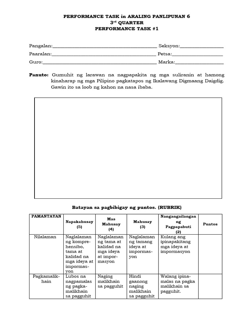 PERFORMANCE TASK Q3 - Grade 6 (AutoRecovered) | PDF | Area | Rubric (Academic)