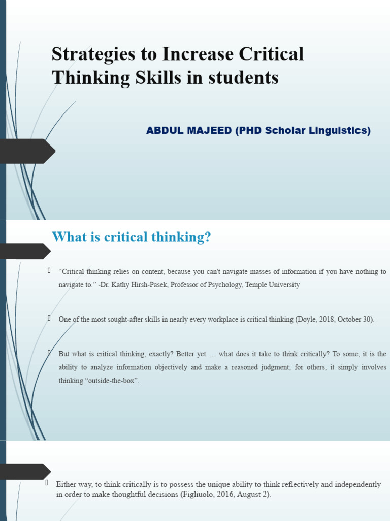 Strategies to Increase Critical Thinking Skills in students | PDF ...