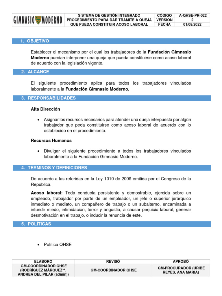 Procedimiento para Dar Tramite A Queja Que Pueda Constituir Acoso ... Procedimiento para Dar Tramite A Queja Que Pueda Constituir Acoso ...