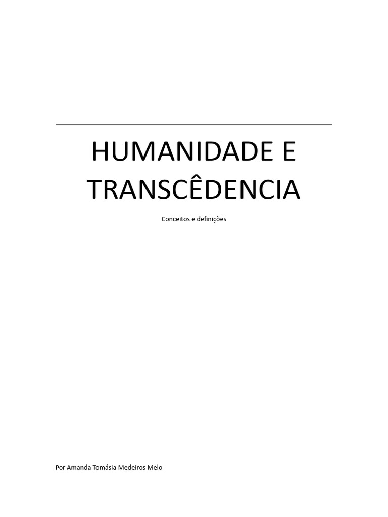 Conceitos de Humanidade e Transcendência | PDF | Transcendência ...