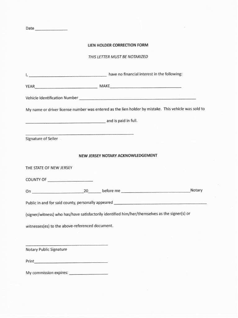 Lien Holder Correction Form | PDF