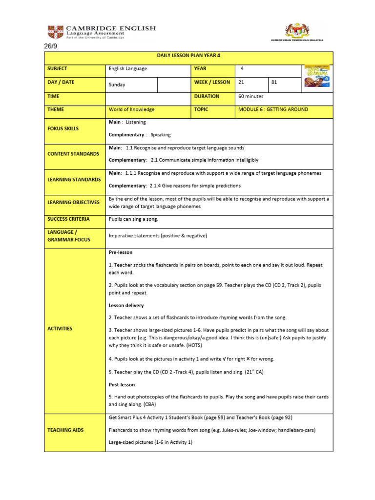 Bi Year 4 Module 6 (LP 81-96) | PDF | Lesson Plan | Teachers