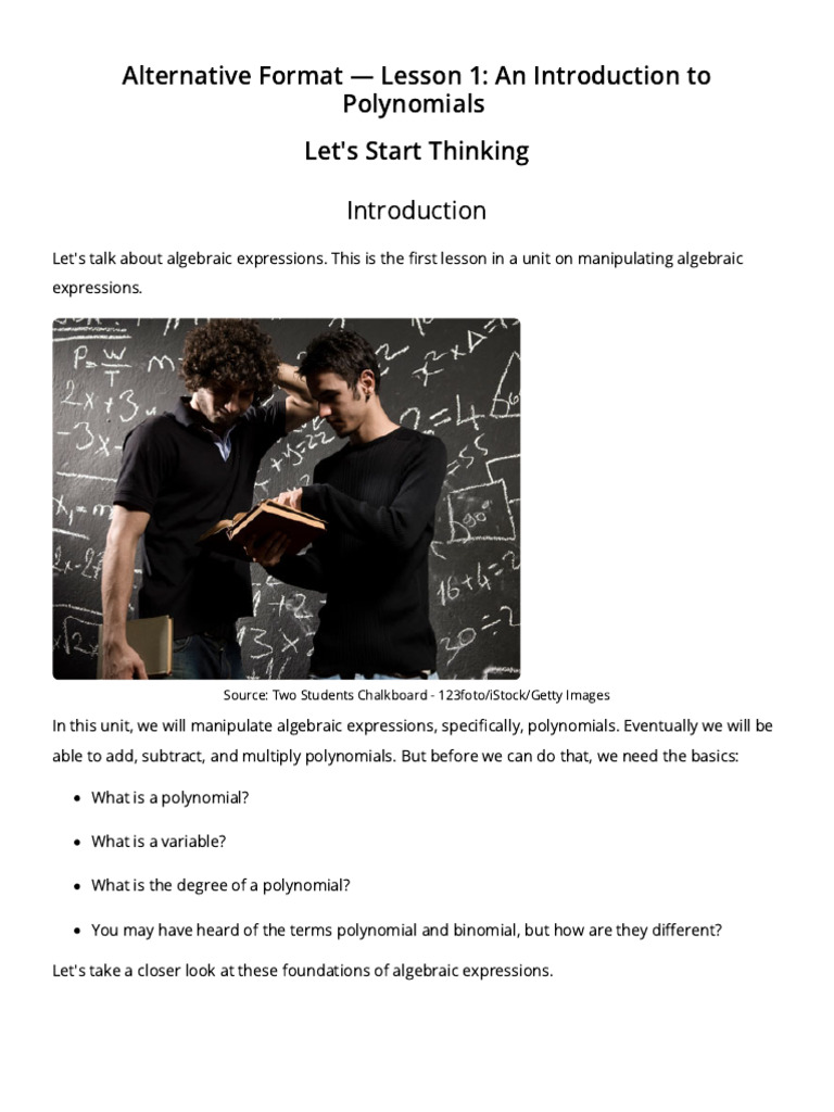 Intro to Polynomials for Students | PDF | Polynomial | Variable ...