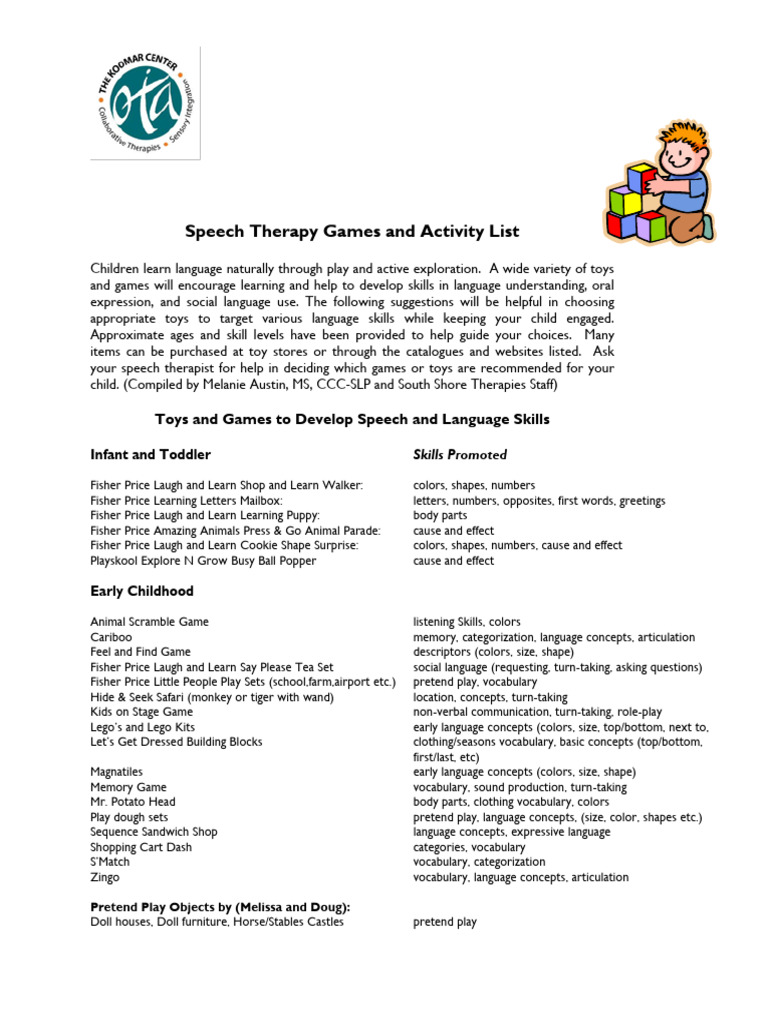 Handout Games To Develop Speech and Language Skills | PDF | Toys | Speech