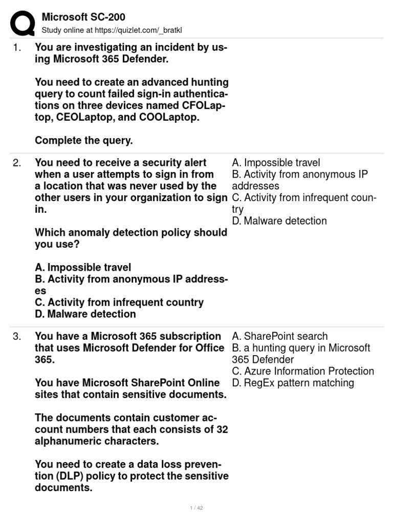 SC-200 Questions With Diagrams | PDF | Microsoft Azure | Computer Security