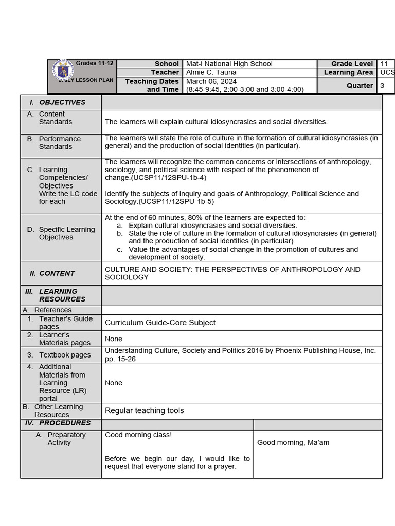 Detailed Lesson Plan For SHS | PDF | Learning | Behavior