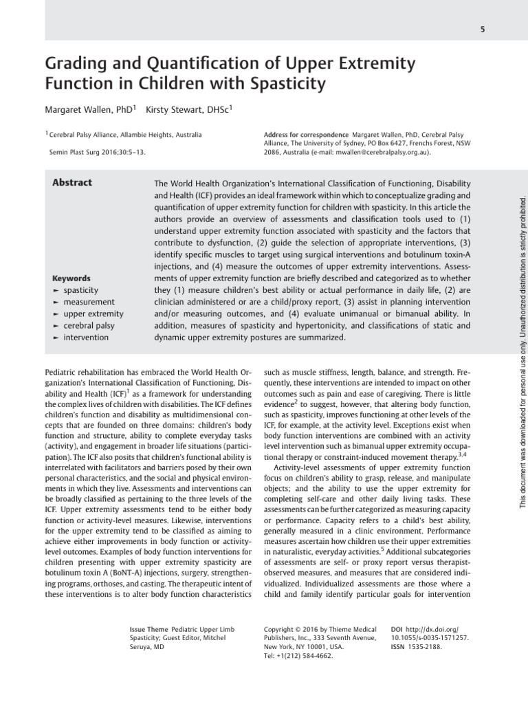 Grading and Quantification of Upper Extremity | PDF | Cerebral Palsy ...