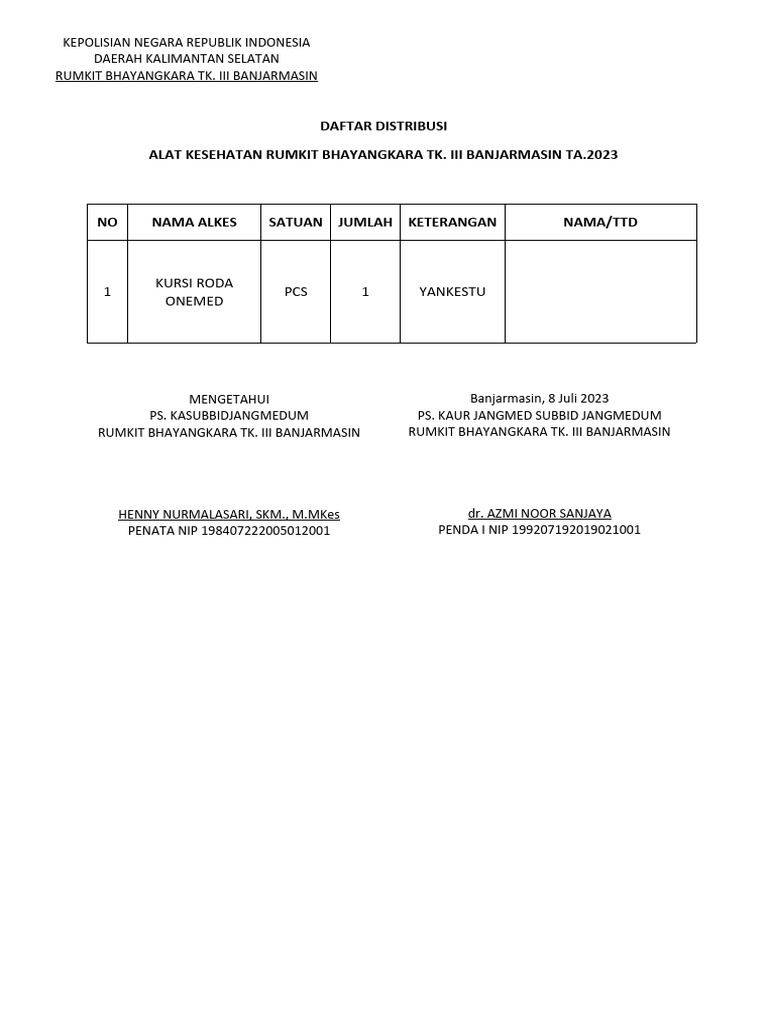 Format Distribusi Alkes | PDF