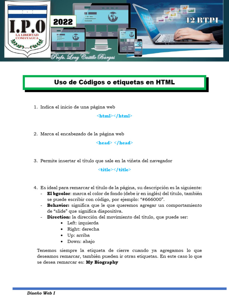 Explicación de Las Etiquetas o Códigos de HTML - 2024 | PDF | HTML | Diseño web