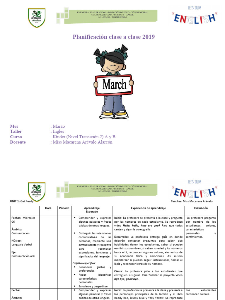 NT2 - Ingles - Kinder - 01 Marzo | PDF | Comunicación | Educación de la ...