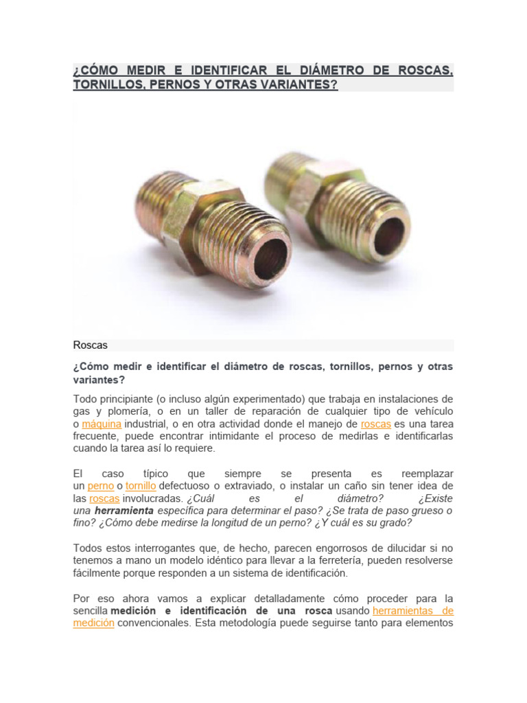 Cómo Medir e Identificar El Diámetro de Roscas | PDF | Tornillo ...