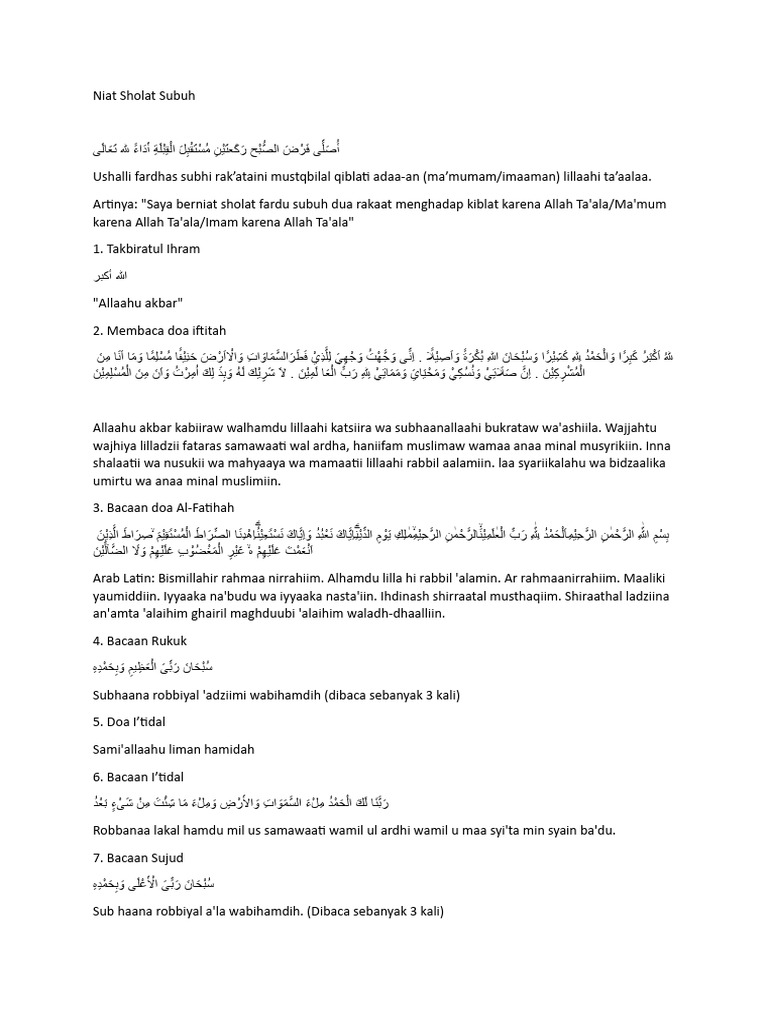 Niat Sholat Subuh | PDF | Prayer