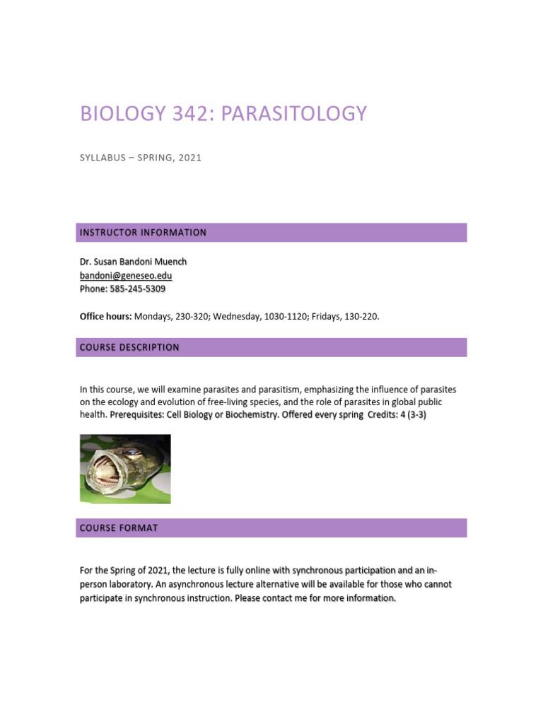 Biol 342 Muench Susan | PDF | Parasitism | Critical Thinking