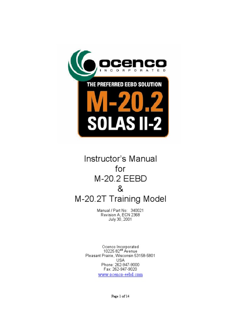 OCENCO EEBD SolasInstructionManual | PDF | Oxygen | Breathing