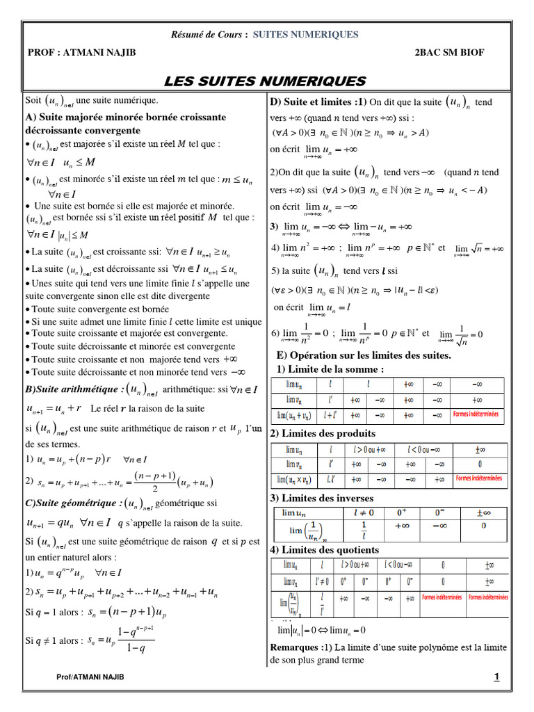 Résumé des Suites Numériques 2BAC | PDF | Mathématiques | Logique ...