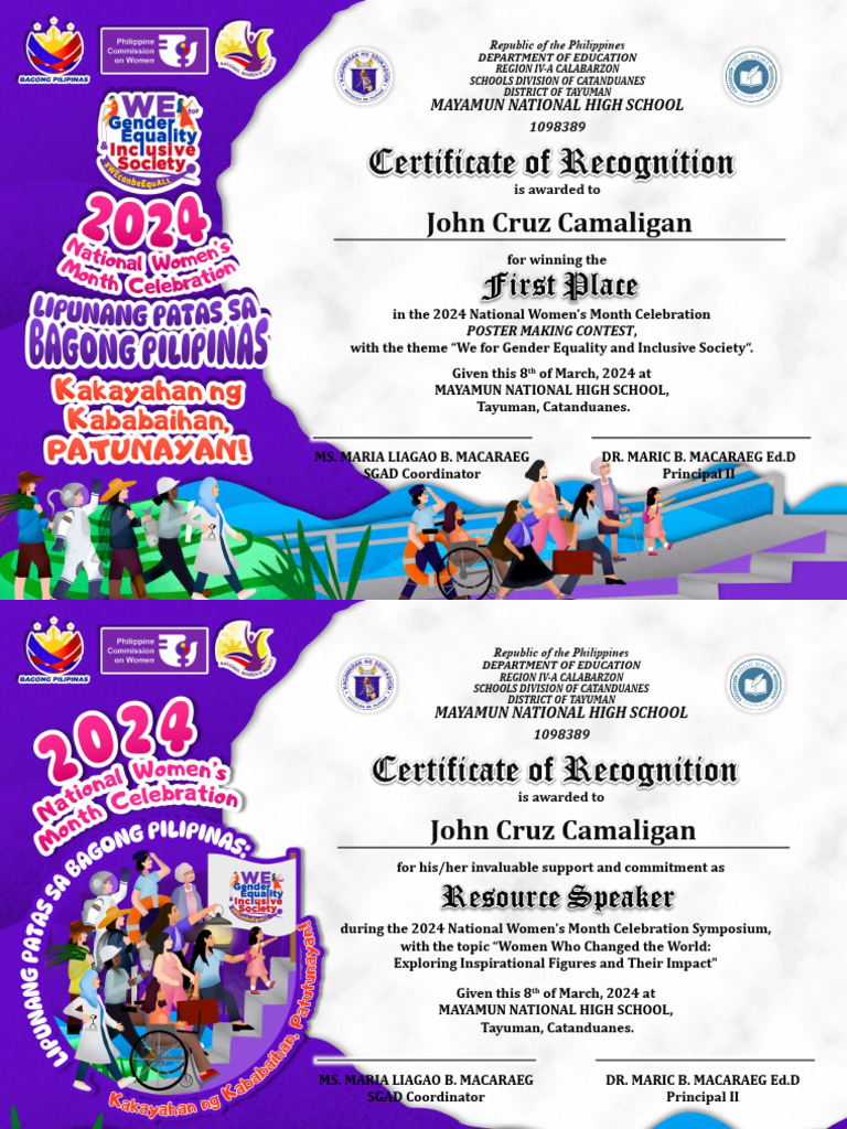 Certificate Layout Nat Womes Month 2024 | PDF