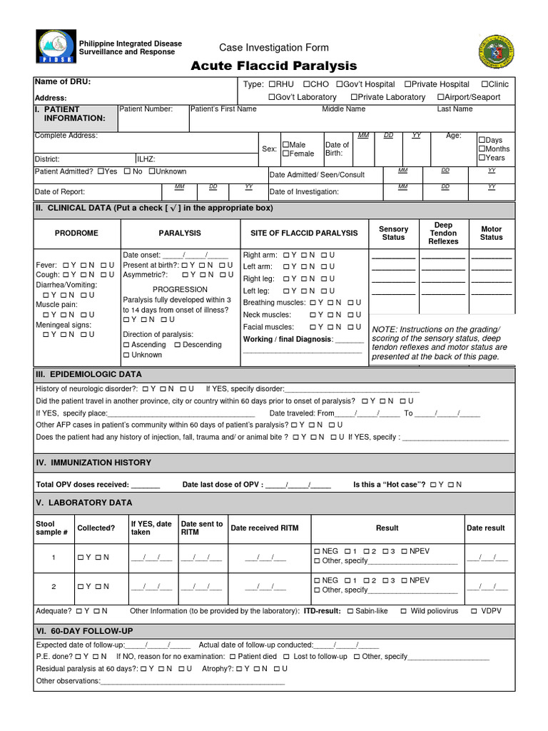 Case Investigation Form - Acute Flaccid Paralysis | PDF | Medicine ...
