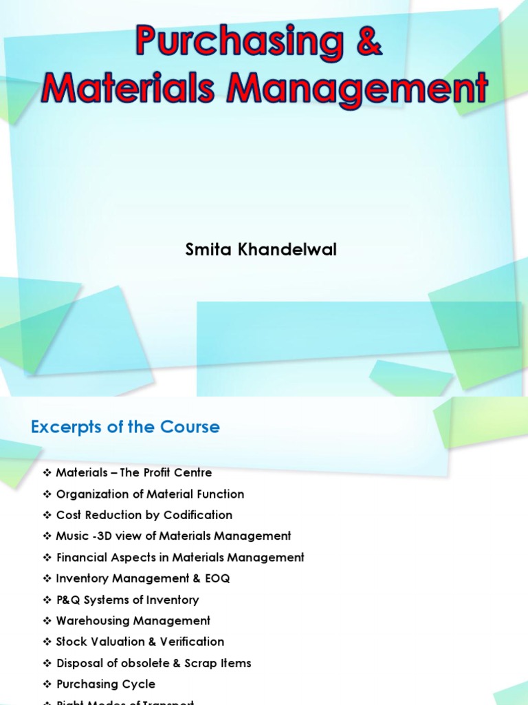 Purchasing & Material Management 1 | PDF | Inventory | Transport