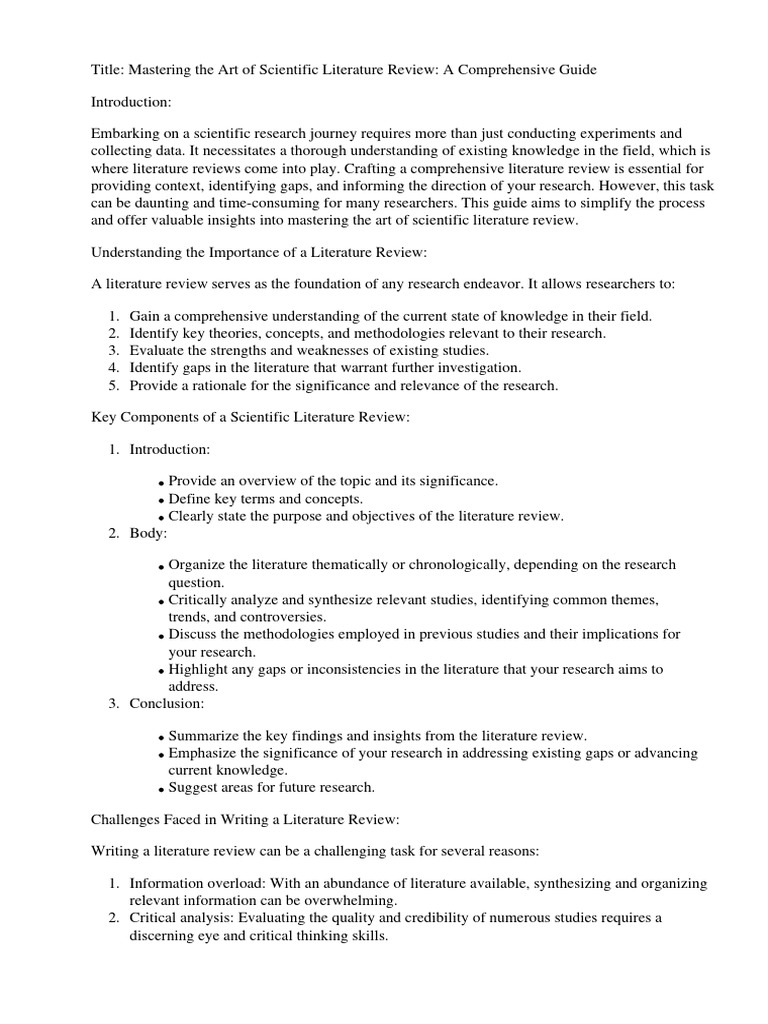 Scientific Literature Review Outline | PDF | Methodology | Literature ...