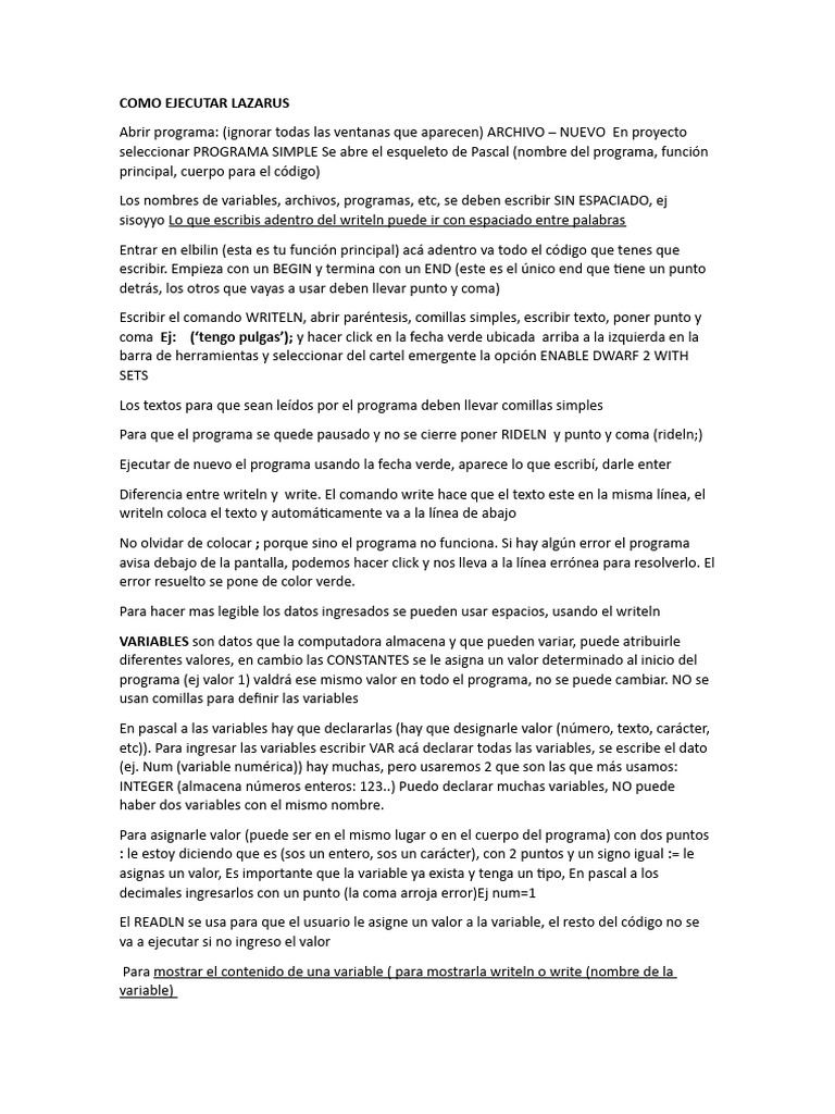 Como Ejecutar Lazarus | PDF | Variable (informática) | Ingeniería ...