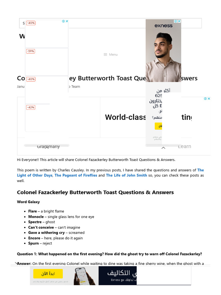 Colonel Fazackerley Butterworth Toast Questions Answers - WittyChimp | PDF