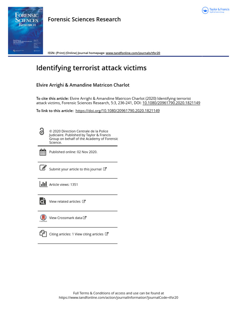 Identifying terrorist attack victims | PDF | Autopsy | Forensic Science