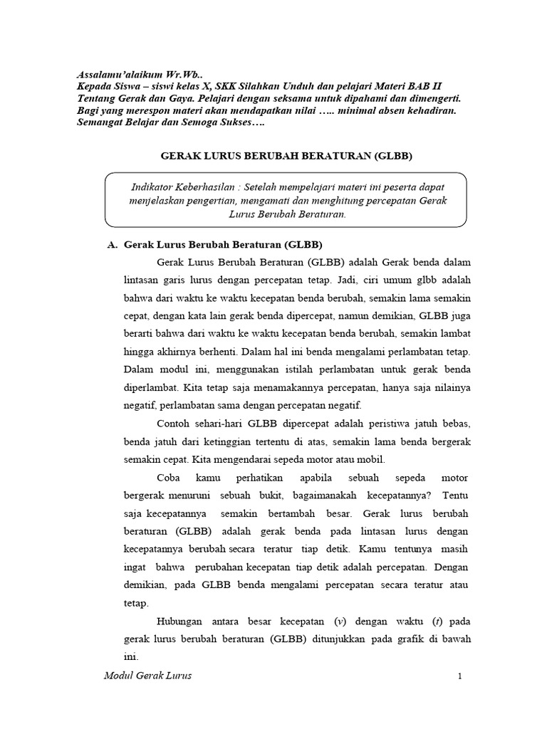 Materi Gerak Lurus dan GLBB | PDF