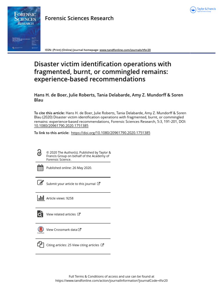 Disaster Victim Identification Operations With Fragmented Burnt or ...