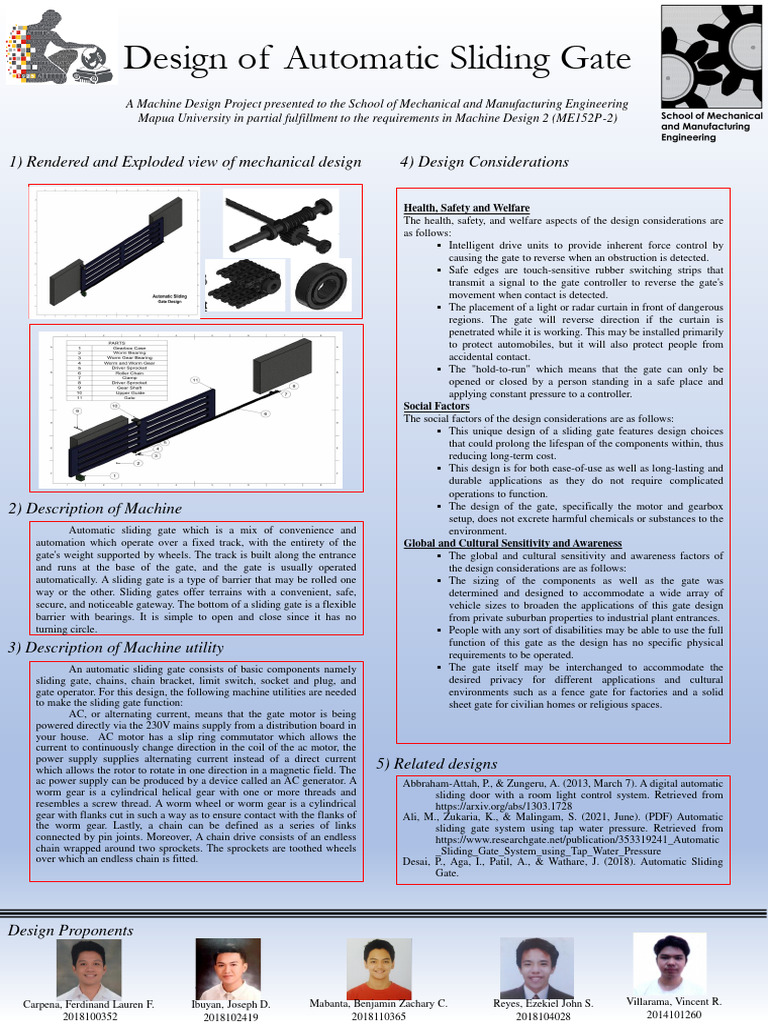 Design of Automatic Sliding Gate - Poster - ME151P 2 - E02 | PDF | Gear ...