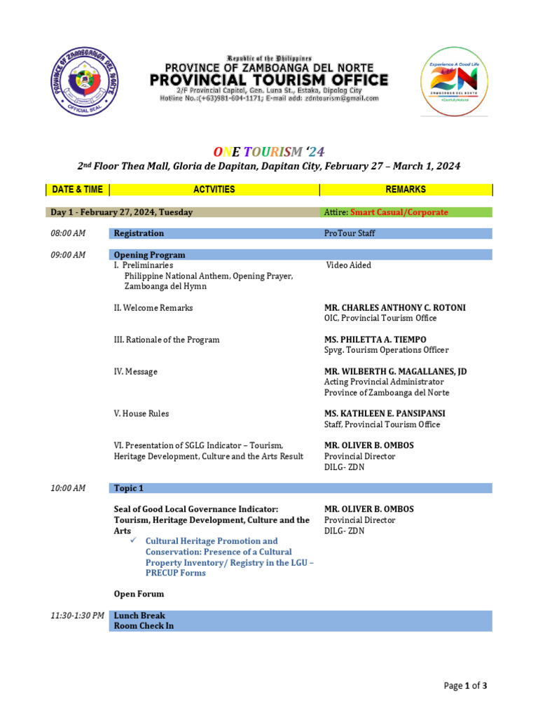 Program of Activities One Tourism | PDF