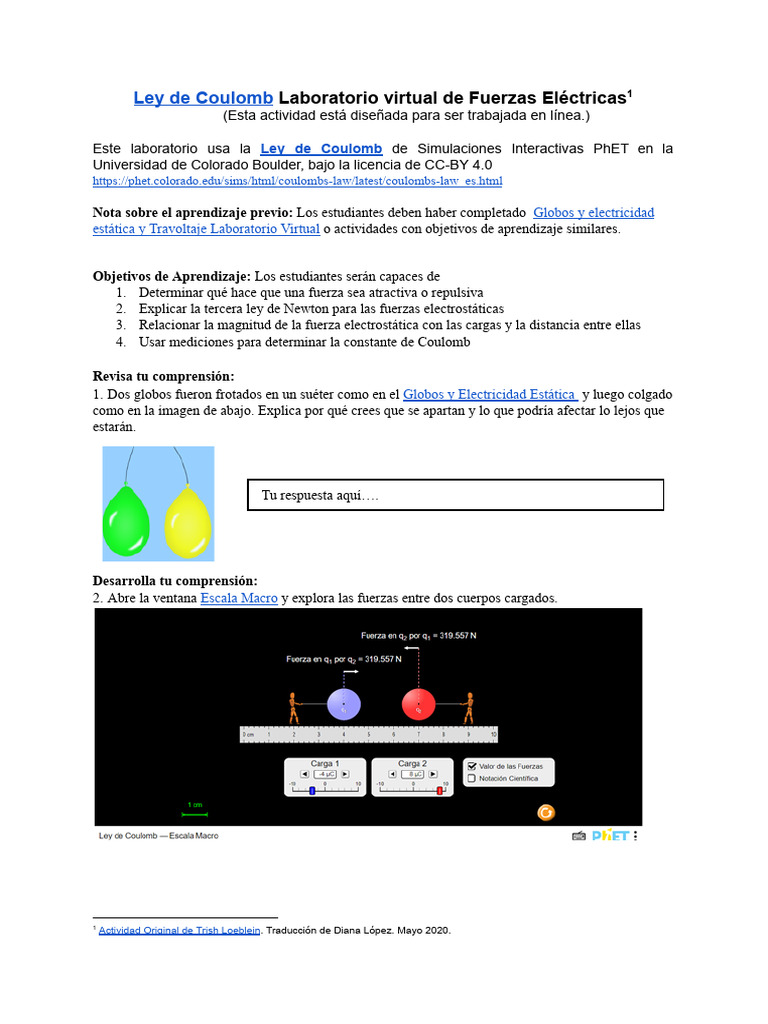 ES-3 Ley de Coulomb - Laboratorio de Fuerzas Eléctricas | PDF | Electrostática | Fuerza