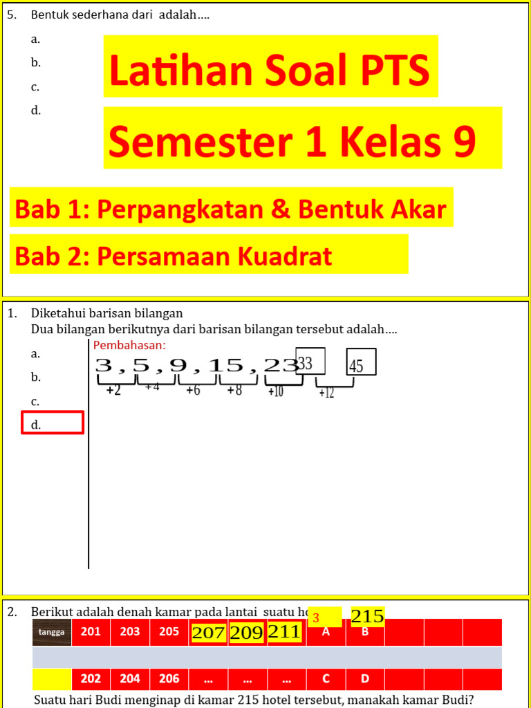 Pembahasan Pts Matematika Kelas 2022 Kelas 8 Semester 1 | PDF | Metode & Bahan Ajar
