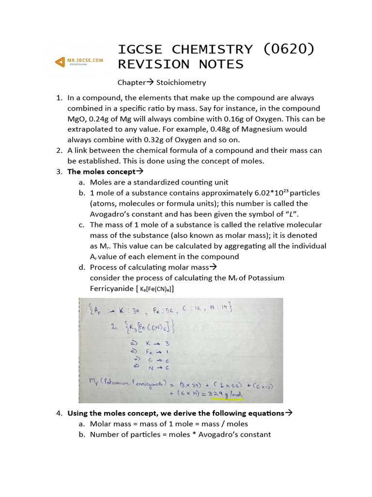 Chemistry Stoichiometry Section5 Notes | PDF | Mole (Unit) | Chemical ...