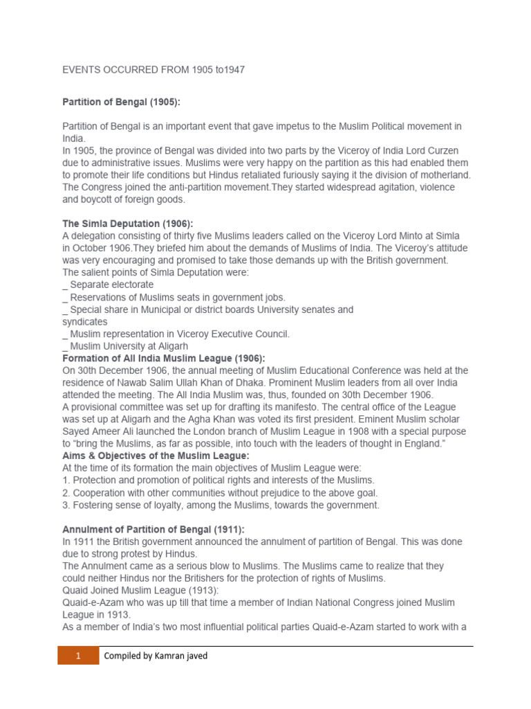 Pakistan Studies Timeline (O Levels) | PDF | Muhammad Ali Jinnah ...