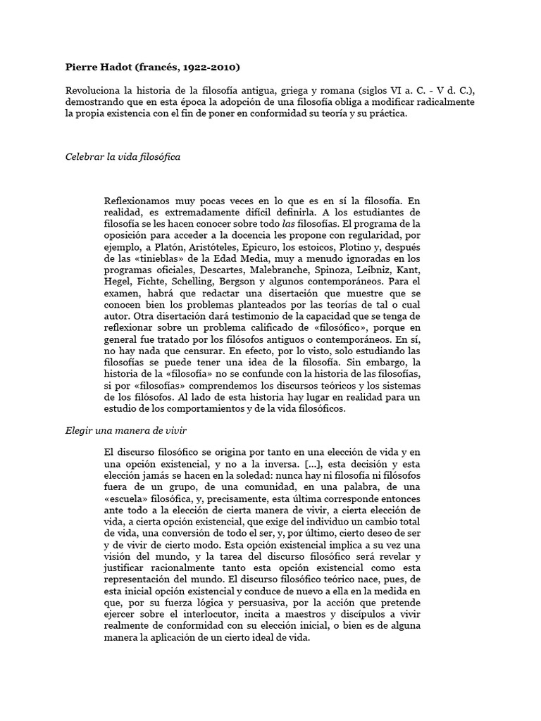 Pierre Hadot (Fragmentos) | PDF | Existencialismo | Epistemología
