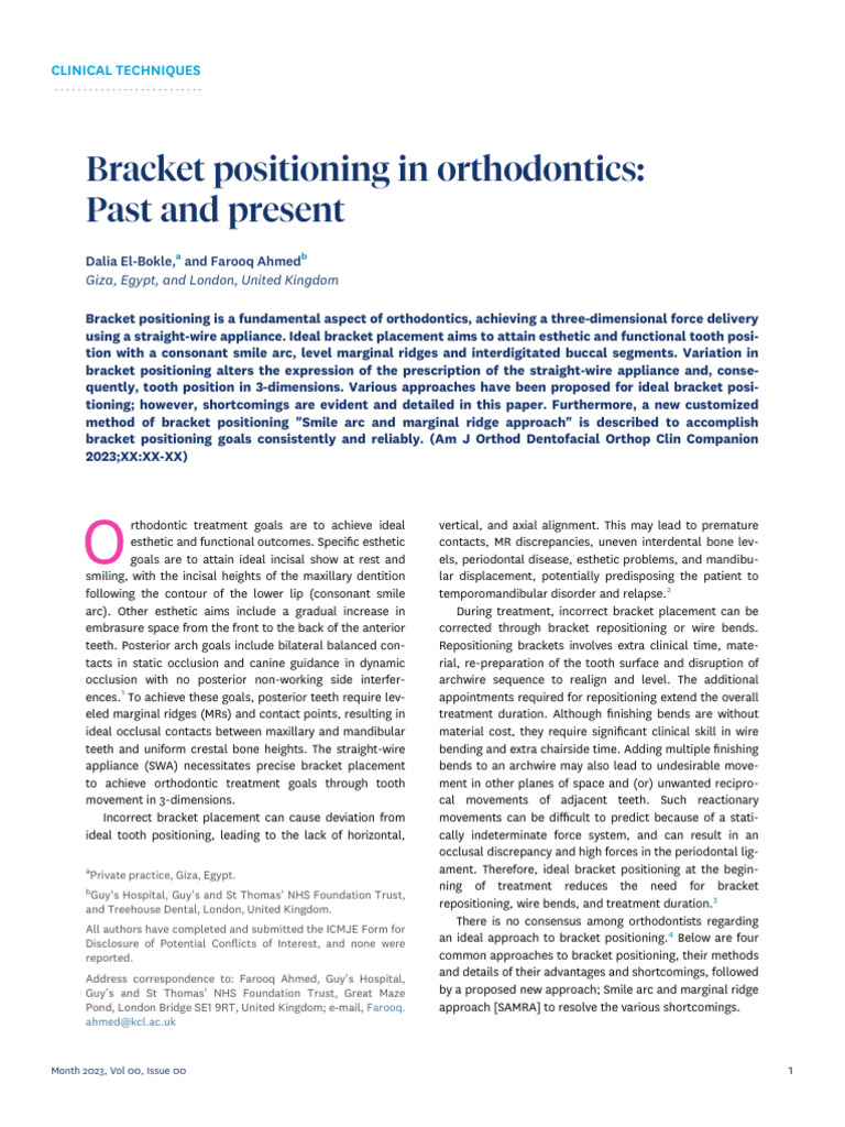 Bracket Positioning in Orthodontics - Past and Present | PDF ...