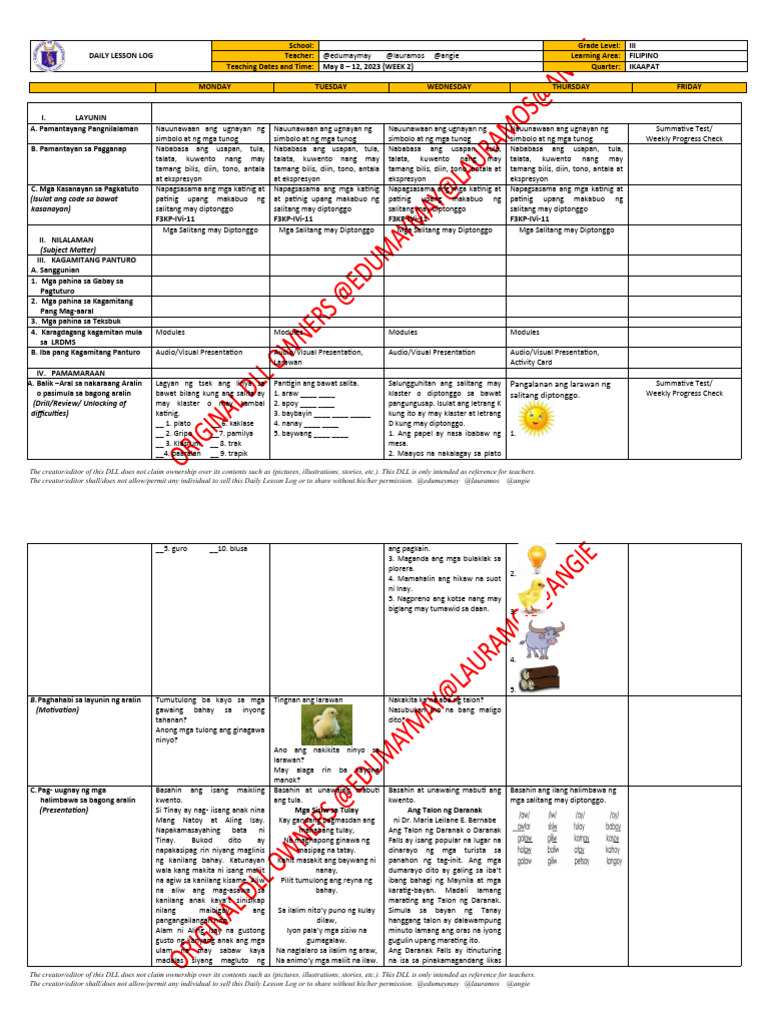 DLL - FIL3 - Q4 - W2 - Napagsasama Ang Mga Katinig at Patinig Upang Makabuo NG Salitang ...