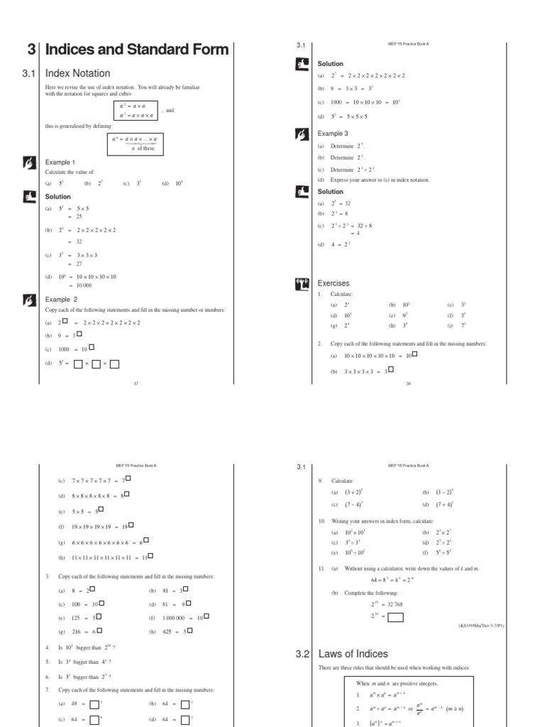 3 Indices and Standard Form: 3.1 Index Notation | PDF | Mathematical ...