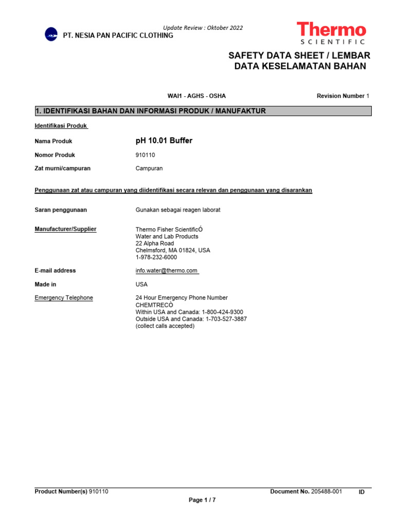 MSDS PH 10 | PDF | Kesehatan Holistik