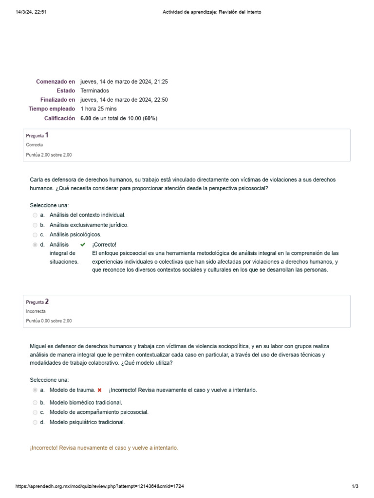 Actividad De Aprendizaje Revisión Del Intento Pdf Violación