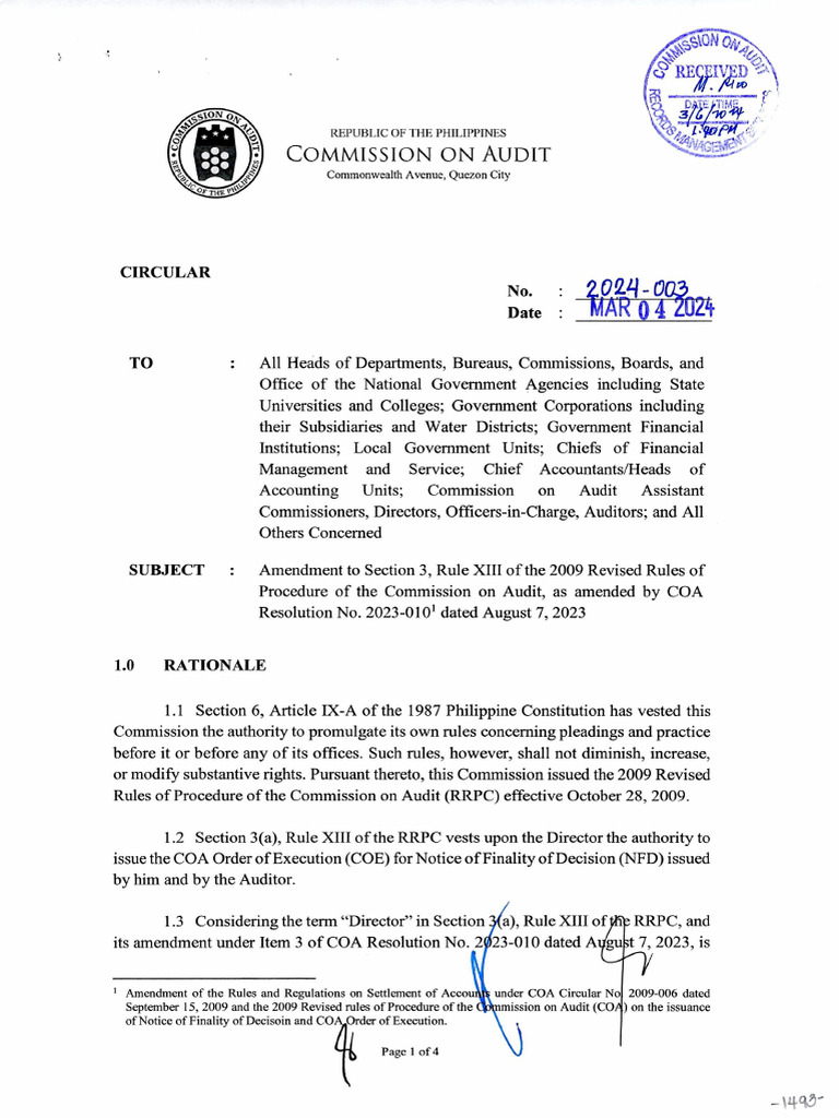 COA CIRCULAR NO. 2024 003 March 4 2024 | PDF | Audit | Public Law
