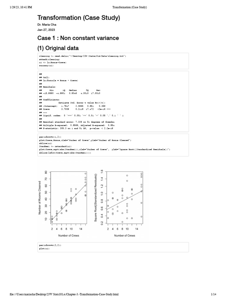 Stats101A - Chapter 3 Transformation (Case Study) | PDF | Coefficient Of Determination | Errors ...
