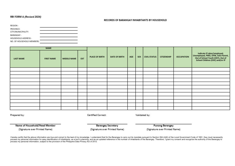 RBI-FORM-A-By Household - Revised 2024 | PDF | Government | Government And Personhood