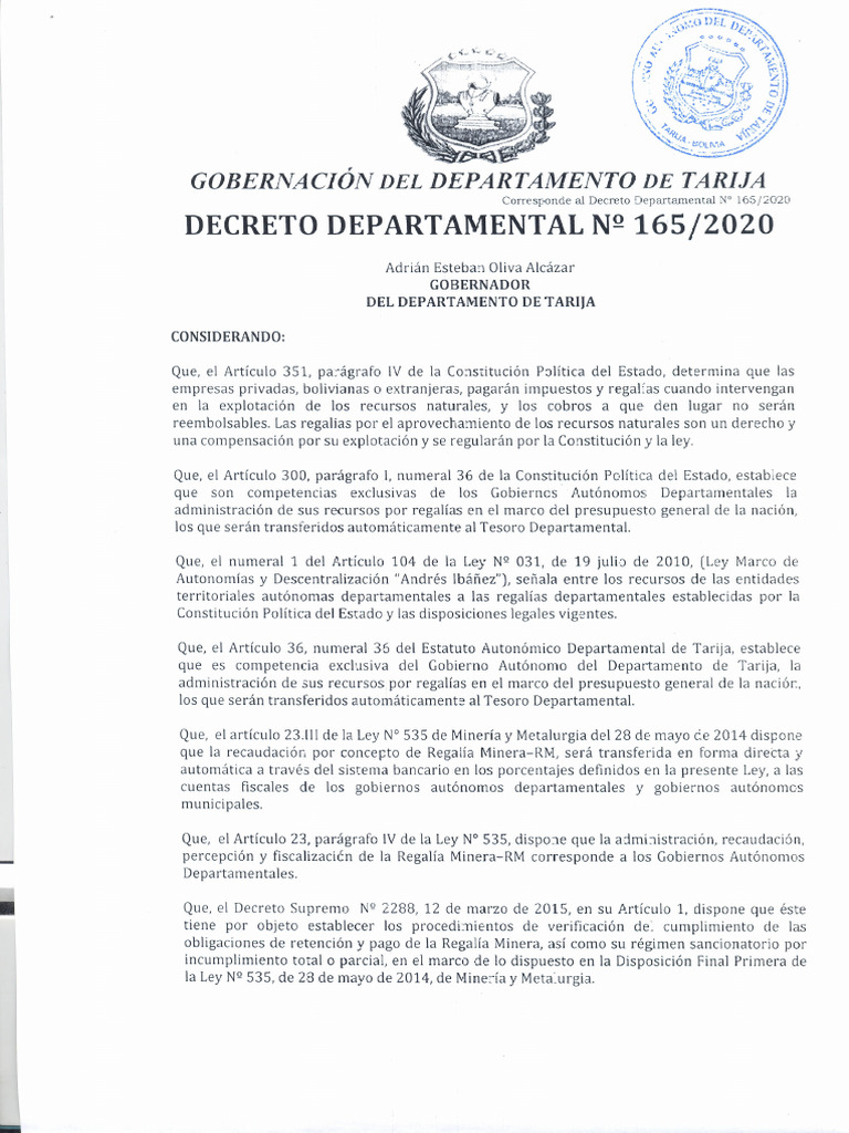 Control Minero en Tarija | PDF | Minería | Pago de regalías