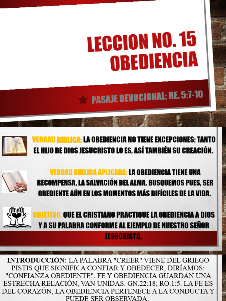 LECCION No 15 OBEDIENCIA | PDF | Obediencia (comportamiento humano) | Fe