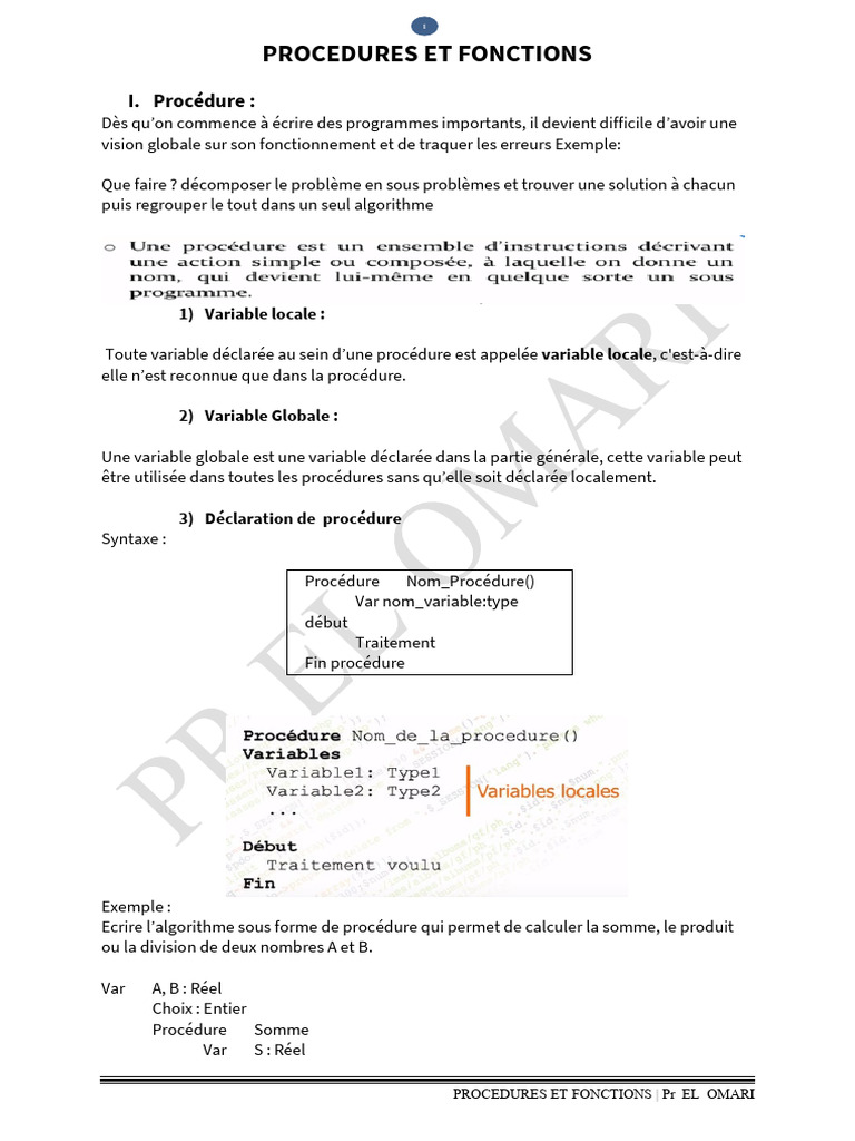 Procédures et Fonctions en Informatique | PDF | Paramètre ...