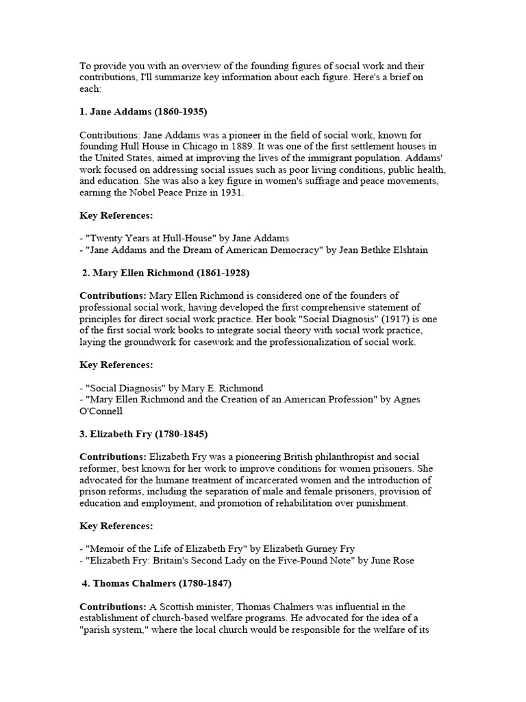 Founding Figures of Social Work | PDF | Social Work | International ...