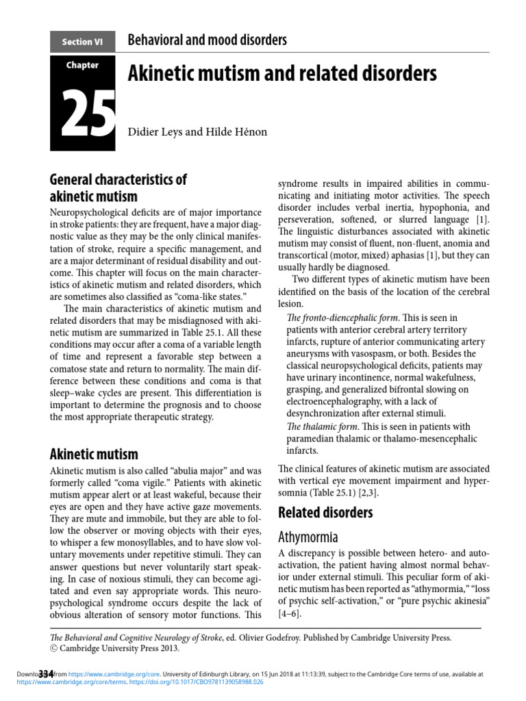 Akinetic Mutism and Related Disorders | PDF | Coma | Cerebral Cortex